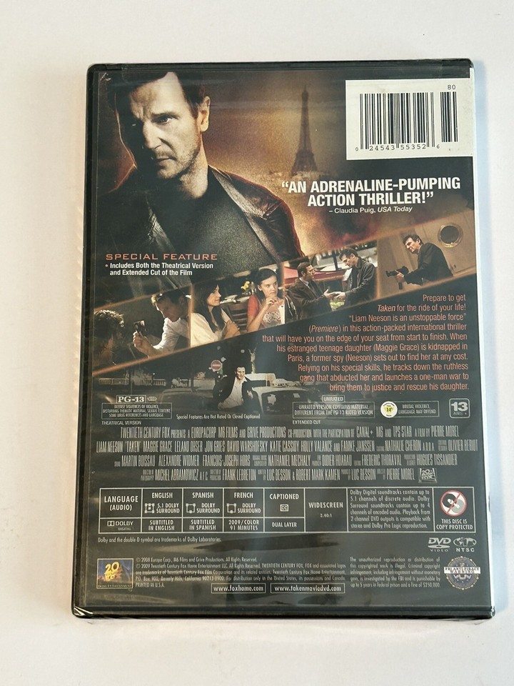 Taken DVD - 2009 Theatrical & Unrated, Extended Cut NEW Still Sealed ...