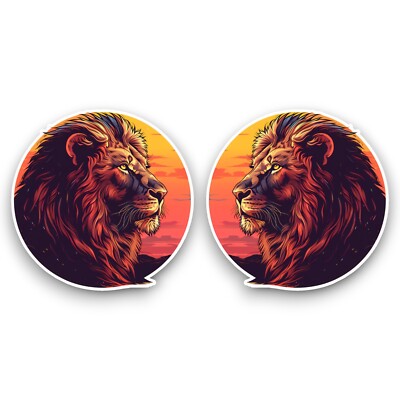 2x Small Lion Head With Sunset Illustration Retro Vintage Vinyl Sticker ...