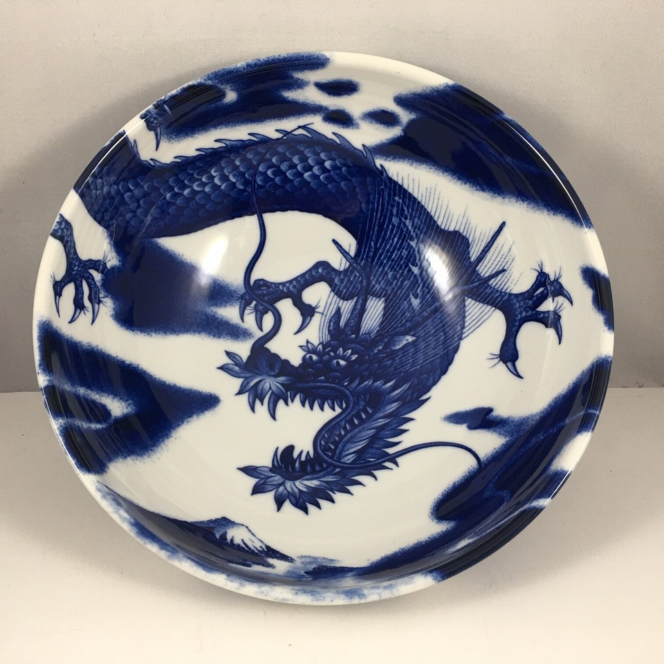 Japanese Rice Ramen Noodle Soup Bowl 8.25"D Porcelain Blue Dragon Made ...