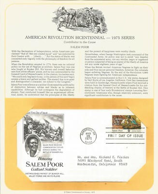 1975 Postal Commemorative Society Salem Poor Soldier Bunker Hill FDC ...