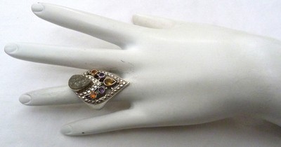 VINTAGE NICKY BUTLER CITRINE AMETHYST DRUZY GEMSTONE STERLING SILVER ...