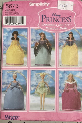 Simplicity Sewing Pattern 5673 Disney Princess Costumes Barbie 11.5 ...
