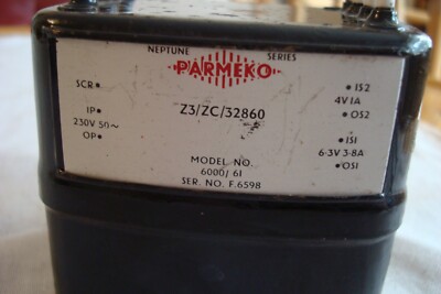 VINTAGE PARMEKO NEPTUNE SERIES 230V TRANSFORMER MODEL 6000/61, 4V@1A ...