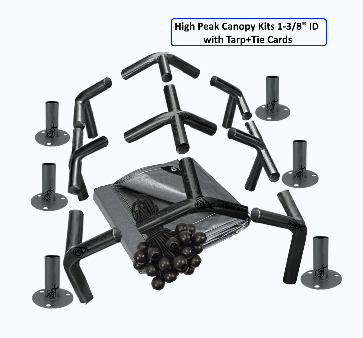 18x20 Canopy Frame Kit +Tarp+/-Footpads 1-3/8 ID no Roof Poles/Legs ...