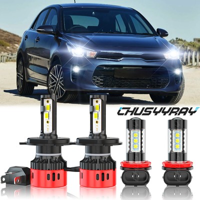 For Kia Rio 2012-2017 Sedan 4PC 6000K LED Headlight Hi/Lo+Fog Light ...