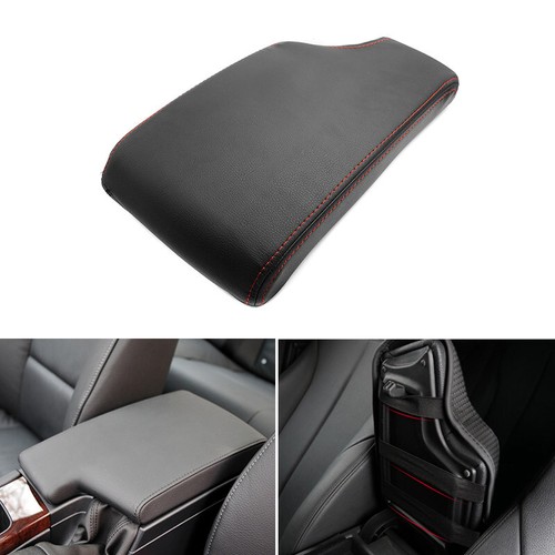 Black Leather+Red Center Console Armrest Lid Cover For BMW 3 Series E90 ...
