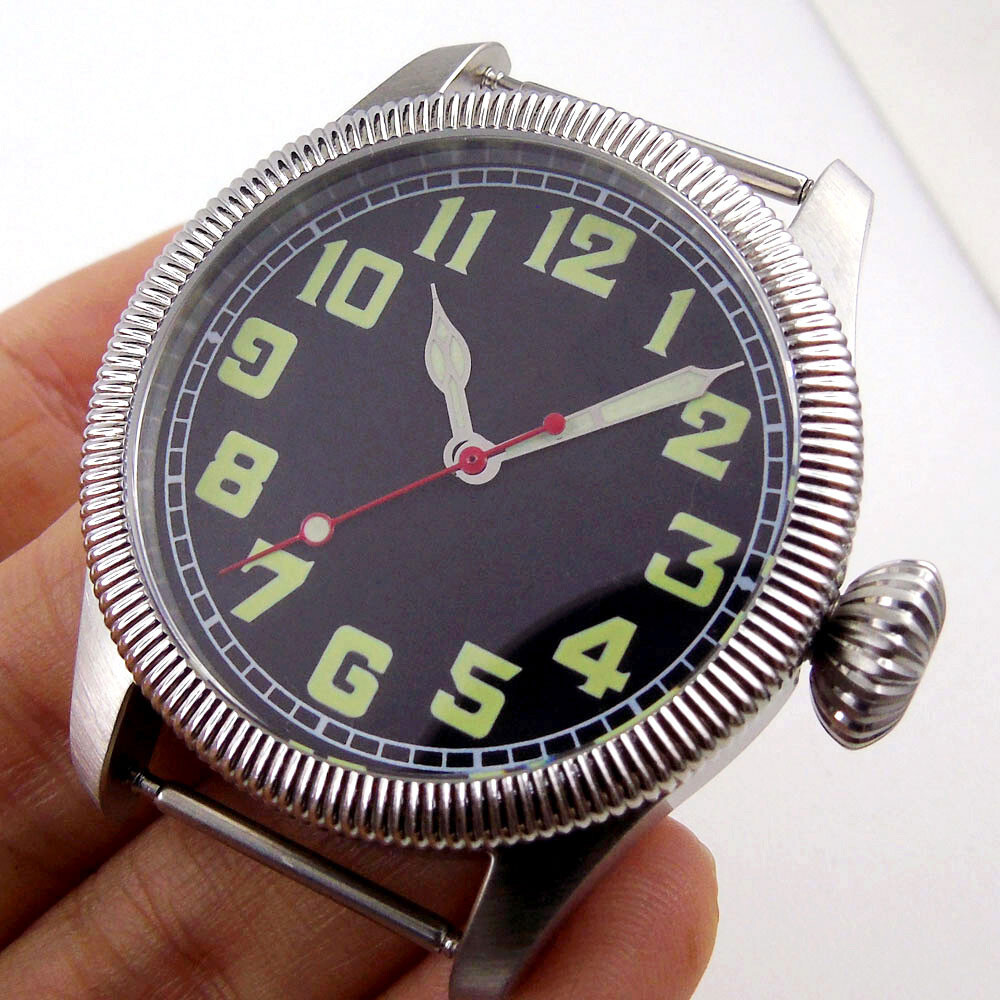 39mm Sapphire Glass Fluted Watch Case Black Luminous Dial Fit NH35 NH36 ...