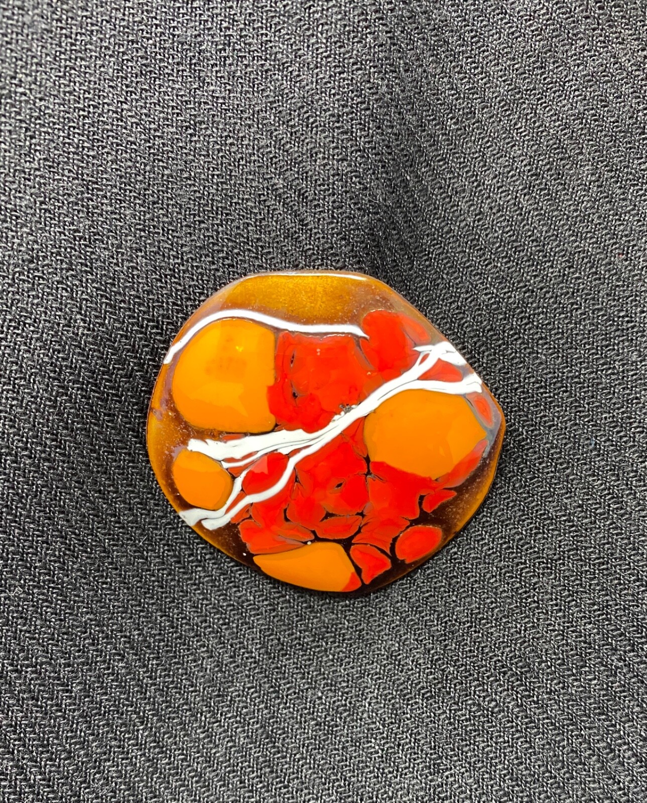 Vintage Copper Enamel Brooch Pin MOD 1970’s Orange Re… - Gem