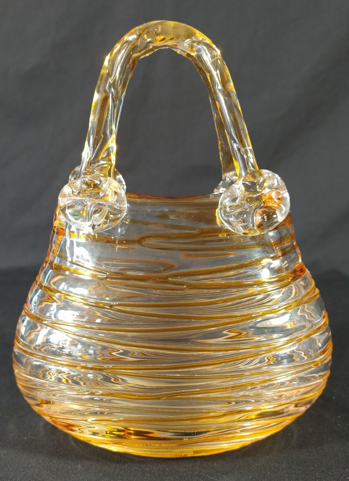 Murano Style Hand Blown Art Glass Handbag Purse Clear With Amber ...