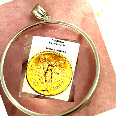 GOLd 14k Bezel 50 pesos pendant solid moneda centenario coin frame ...