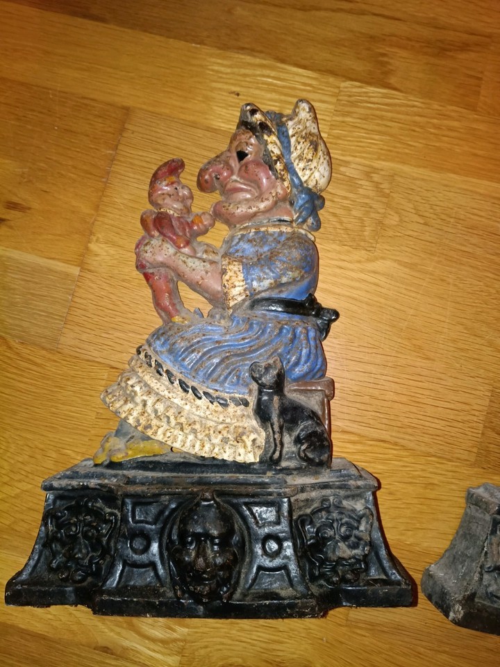 Antique Victorian Cast Iron Punch & Judy Doorstops. Hand Painted. C ...