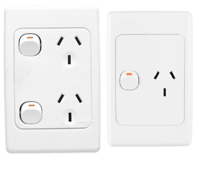 10A AMP Vertical Double Single Power Point Electrical Wall Socket ...