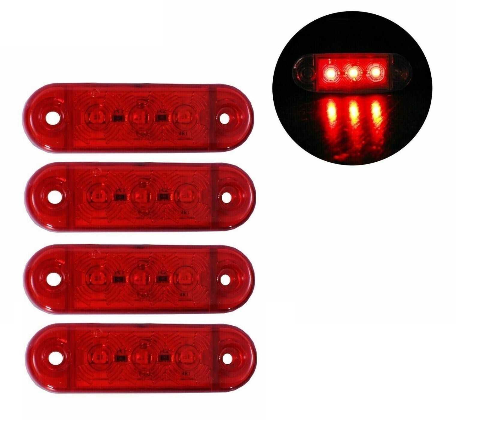 4 Pcs Led Rear Side Marker Red Lights Lamps Truck Lorry Lgv Hgv Bus 12 ...