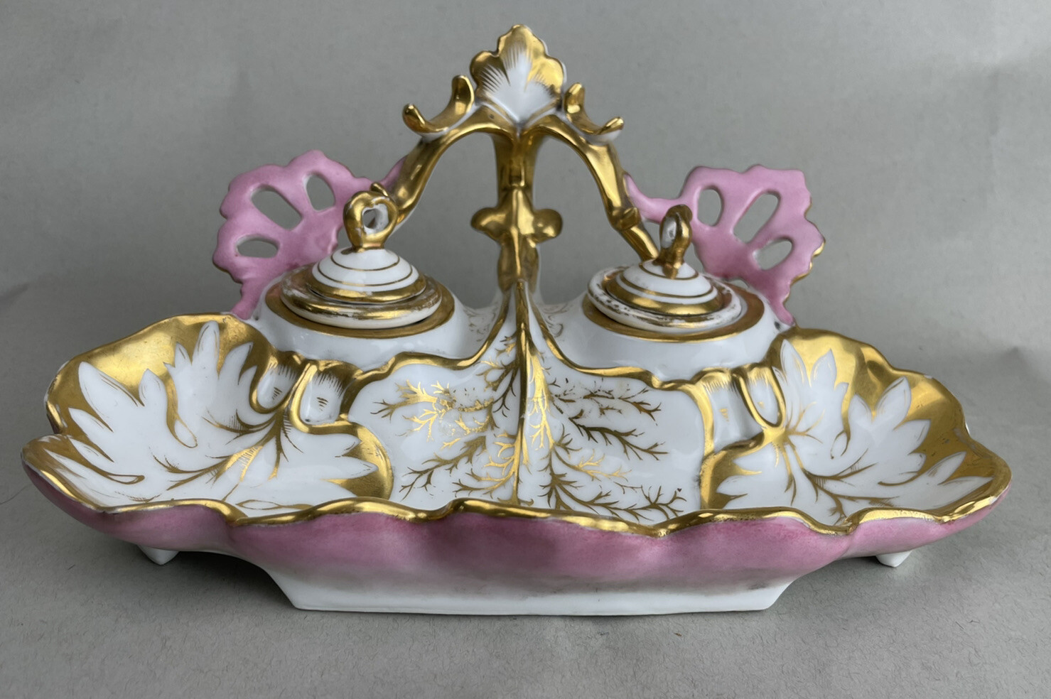 ANTIQUE Pink & Gold Hand painted Double Ink Well | eBay