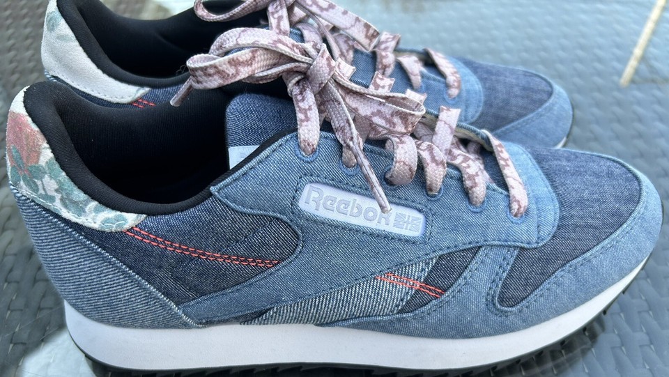 REEBOK Classic Double Sneakers 059503 Blue Denim Suede Lace-up Shoes Sz ...