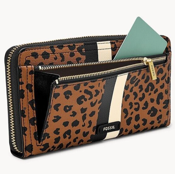 Fossil Logan RFID Zip Around Clutch Cheetah SL6354989 NWT Leopardo $75 ...