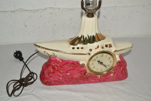 1950s Vtg Porcelain Nautical Sailboat Ship Clock Table Lamp-(Only Light ...