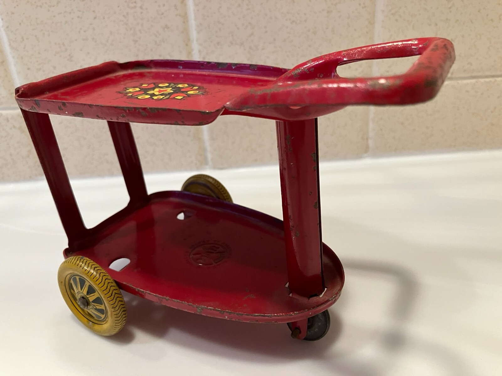 Vintage 1930's Marx Toys Red Tin 3-Wheeled Serving Cart | eBay