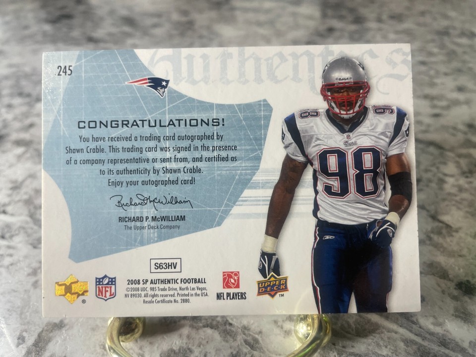 2008 SP Authentic SHAWN CRABLE Rc Autograph New England Patriots Auto ...