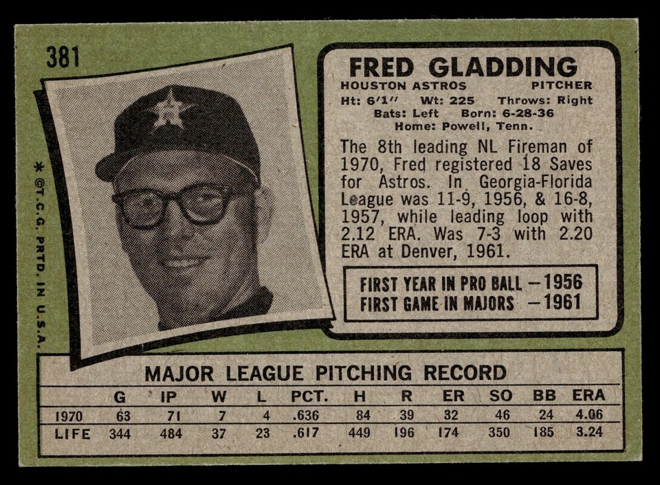 1971 Topps #381 Fred Gladding EX++ Condition | eBay