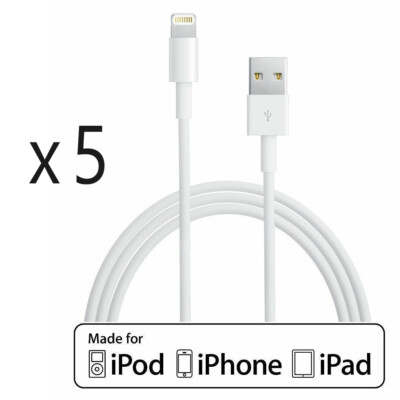 5 Pack - 6ft MFI-Certified USB Charger Cable for Apple iPhone 8 Plus X ...