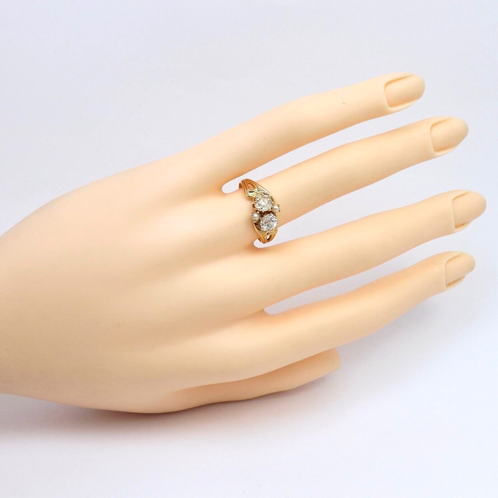 Victorian Toi Et Moi Genuine Mine Cut Diamond Seed Pearl Ring 9k-10k Gold sz8 | eBay