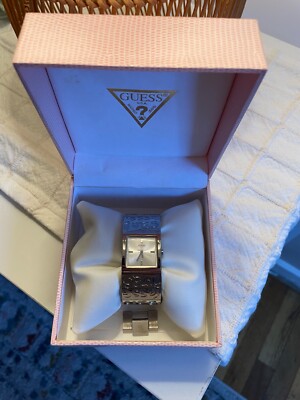 GUESS SILVER TONE STAINLESS STEEL LOGO BRACELET WATCH (Original Box) | eBay
