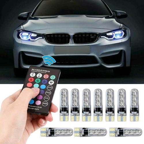 10pcs T10 194 RGB Multi-Color LED Bulbs W/RF Remote Control Car Parking ...