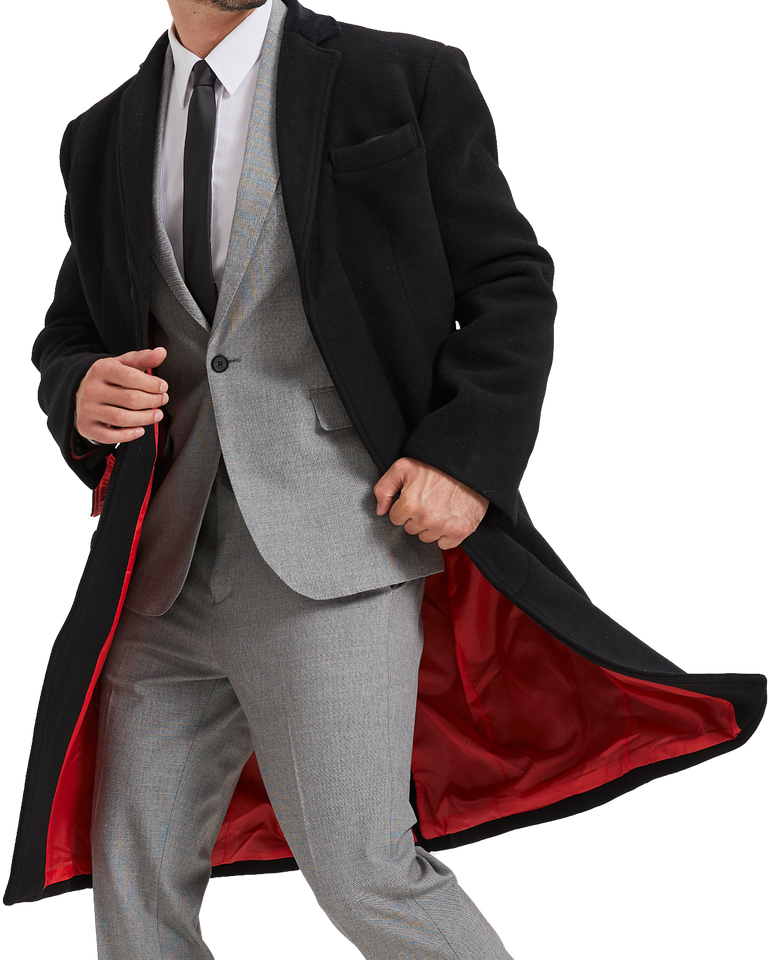 The Platinum Tailor Mens Wool Cashmere Covert Overcoat Black Velvet ...