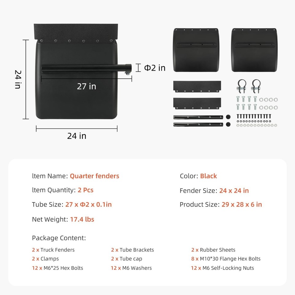 Poly Quarter Fenders for Semi Trucks 24"x24" Mud Flap Hangers Mounting ...