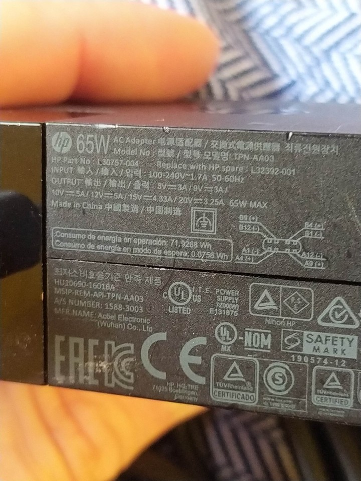 HP Pro X2 612 G2 Laptop Charger 65W USB-C Charger UK Plug Genuine AC ...