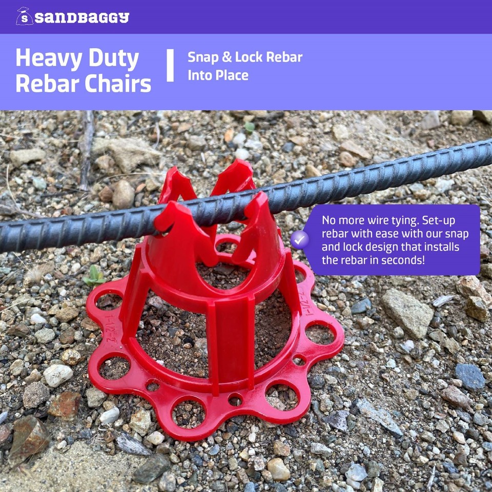 Sandbaggy Plastic Rebar Chair - Elevates Rebar 1 ½" or 2" - Rebar #3 to ...