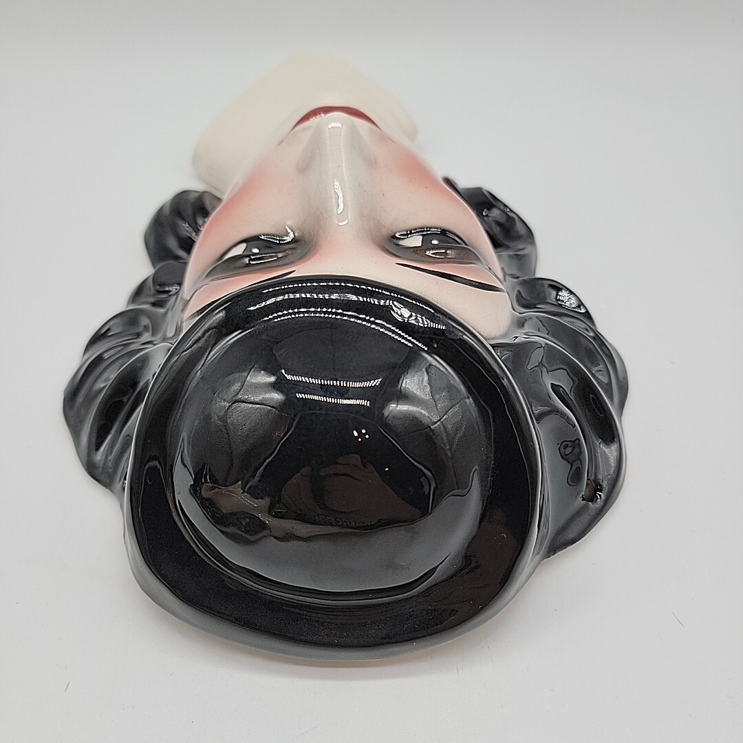 Lot of 2 Ceramic Lady Wall Art Black Hair Hat Neck Clay Art Made in USA ...