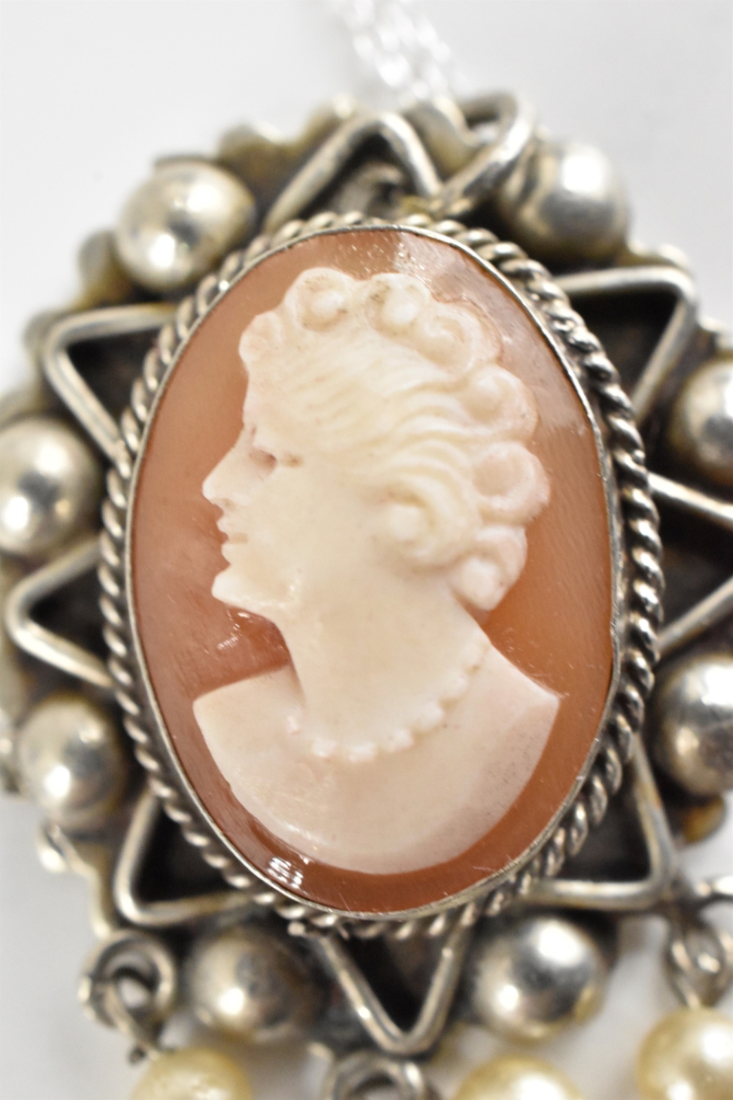 Antique Genuine Conch Shell Cameo in a Sterling Frame… - Gem