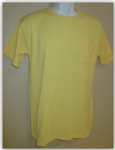 Men's Hanes Comfort Wash Short Sleeve POCKET T-Shirt Yellow SMALL 100% ...