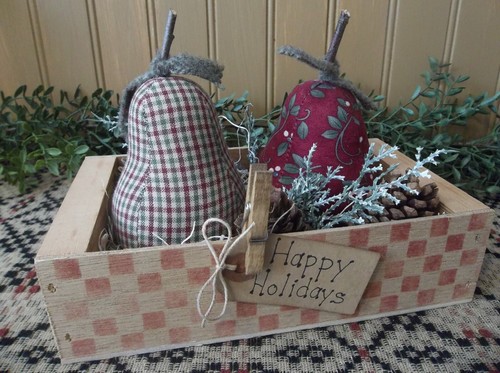 Primitive Handmade Christmas Pears in Small Wood Box or Crate ...
