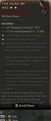 Diablo 4 S9 Season 9 The hand of naz 2GA special affix high roll 92% | eBay