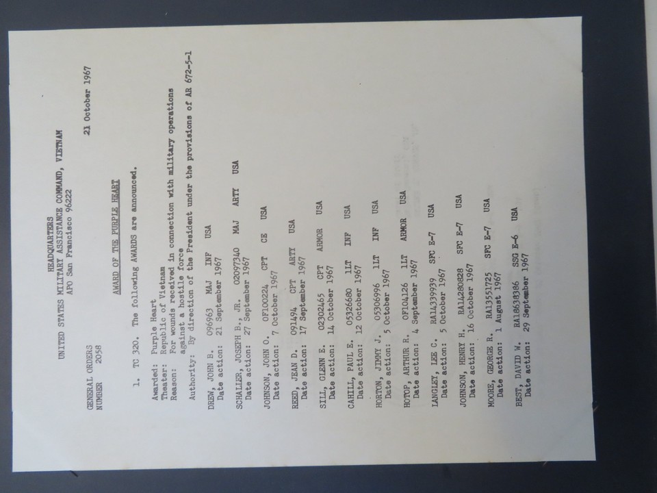 Vietnam 1967 Award of the Purple Heart General Orders Number 2058 | eBay