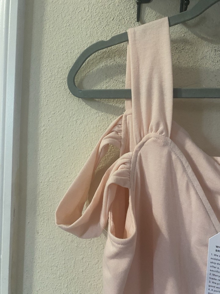 Ladies Maxi Dress, Peach/Brown, Off Shoulder Straps, XL, Split On Left ...