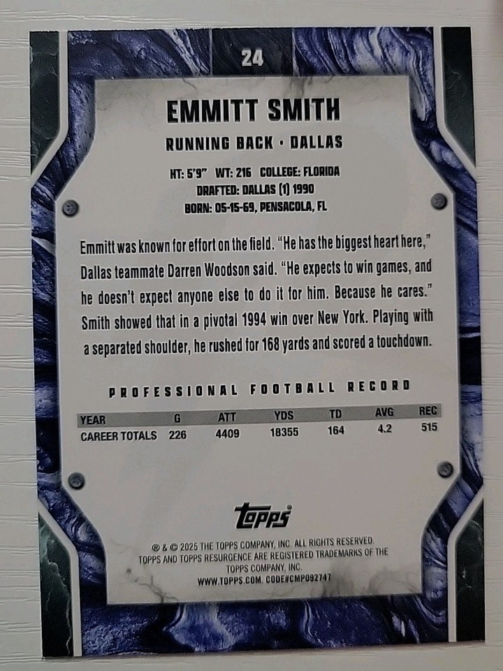 EMMITT SMITH 2024 Topps Resurgence Teal Surge Refractor 049/149 SP ...