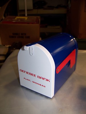 VINTAGE Metal Mailbox Bank - Genesee Bank/ with lock and lettering NEW ...