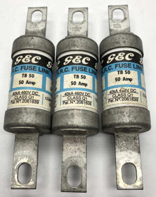 3 x GEC TB50 Industrial HRC Fuse Link 50Amp 660vAC 460vDC BS88 90mm TB ...