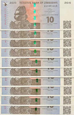 20x Zimbabwe $10 ZiG 2024 Currency / New Gold UNCirculated w QR Code ...