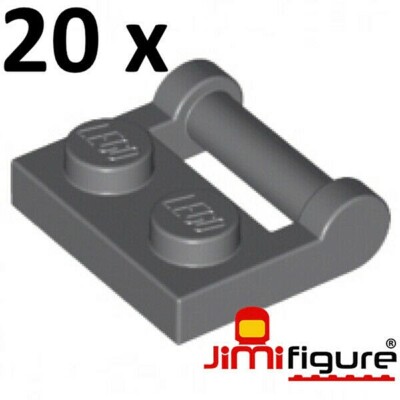 NEW 20 x LEGO 1x2 Modified Plate w Bar Handle on Side Dark Bluish Grey ...