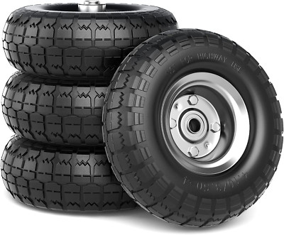 10" Flat Free Tires Solid Rubber Tyre Wheels，4.10/3.50-4 Air Less Tires ...