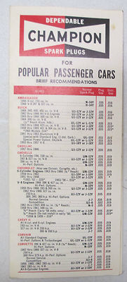 Vintage Champion Spark Plugs For Popular Passenger Cars Guide Chart ...