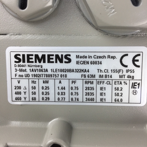 1LE1002-0BA32-2KA4 Siemens IE1 = standard = EFF2 B14 = IM3601 (inner ...