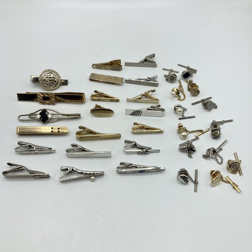 33 Piece Lot Vtg Assorted 20 Tie Clips Bars 13 Tie Tacks Pins Gold ...