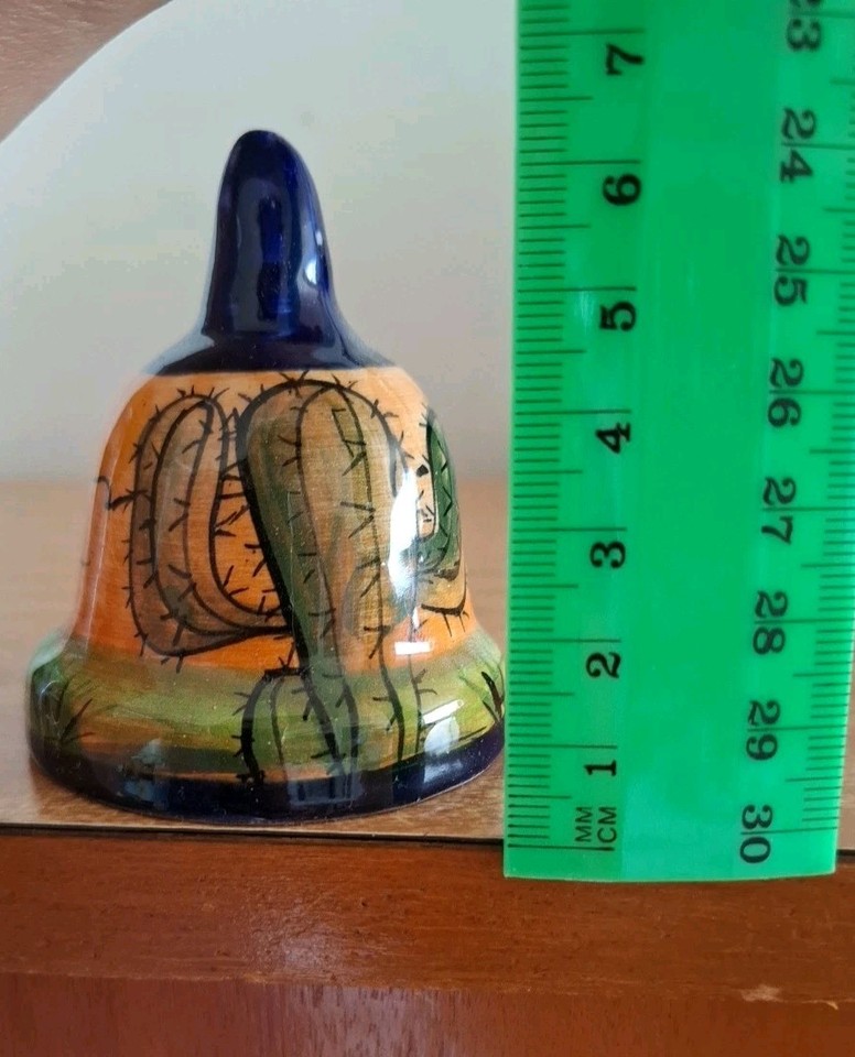 Vintage Folk Mexican Pottery Bell Hand Painted with Cactus Mexico 7cm ...
