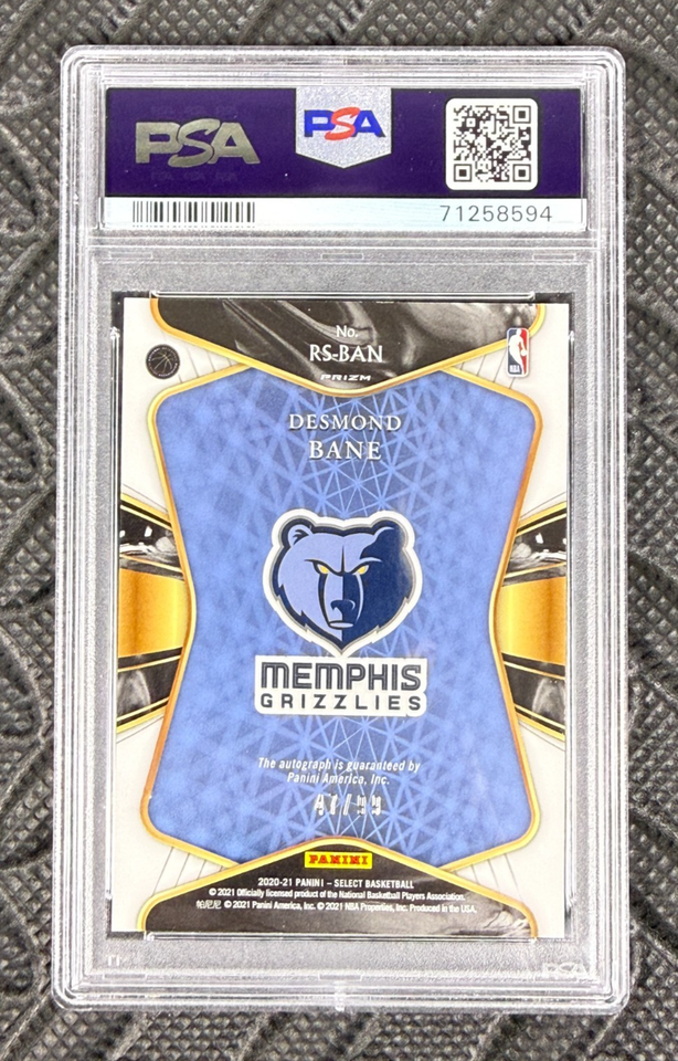 2020 Panini Select Neon Green Prizm Desmond Bane RC Auto /99 PSA 10 ...